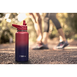 Zibtes 32 oz Insulated Water Bottle With Straw,3 Lids(Flip, Spout and Handle Lid), Stainless Steel Leak Proof Sports Water Flask, Double Walled Vacuum Metal Water Bottle (Starry Sky)