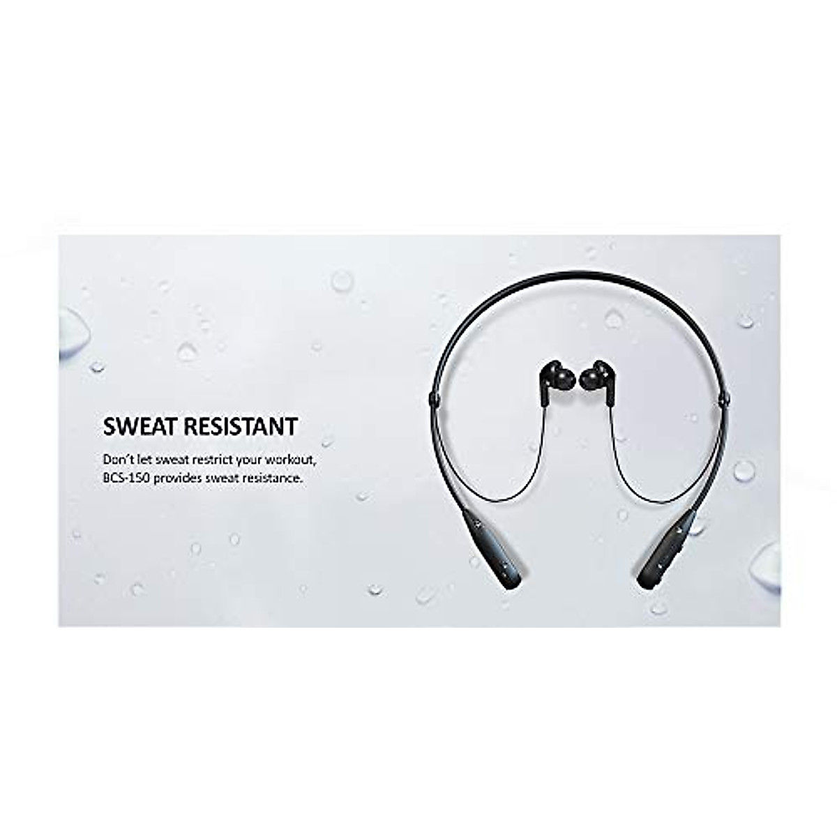 EXFIT BCS-150 | Wireless Bluetooth Headphones Neckbands with Clear Calls, Powerful Bass, Noise Reduction for Home Office, Video Conference (Black)