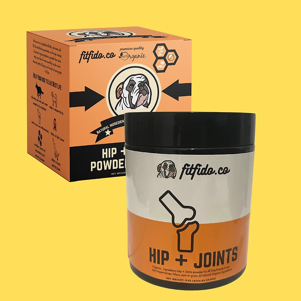 Natural Organic Hip and Joints Supplement Powder for Dogs, Fight Arthritis Pain, Support Mobility,Anti Inflammation Property of Turmeric, Glucosamine, MSM, Chondroitin, Ginger, Green Lipped Mussel