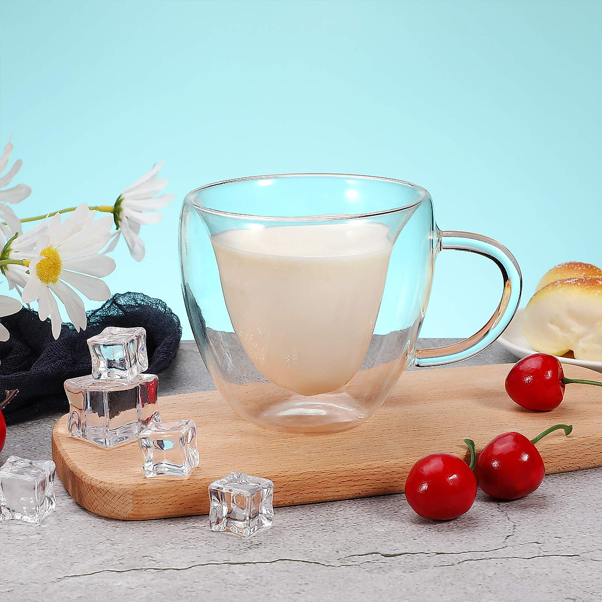 Patelai 8 Oz Heart Shaped Tea Cup Valentine's Day Gift for Lovers Friend Kids Double Walled Insulated Glass Coffee Mug Clear Tea Cup for Anniversary Wedding Engagement Birthday Party Favors