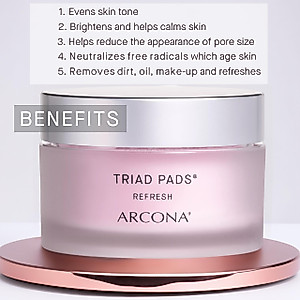 ARCONA Triad Pads - Cold Processed Cranberry and Rice Toner, Brightening Toner Pads for Face, 45 Facial Toner Pads. Made in The USA.