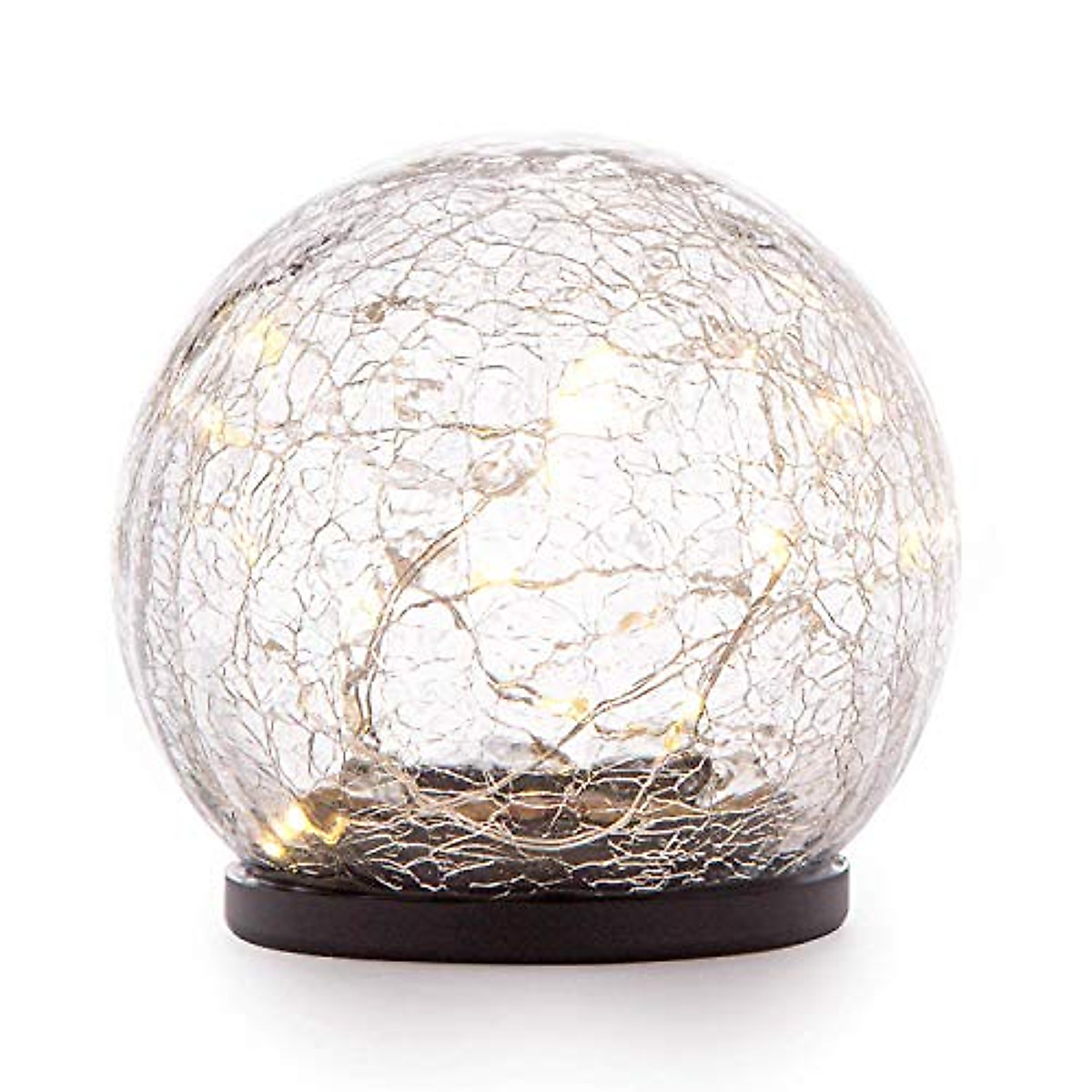 Solar Gazing Ball Light - 4 Inch Diameter Small Globe, Waterproof for Outdoor Use, Crackle Glass, Warm White LED Fairy Lights, Dusk to Dawn Timer, Garden/Pathway Decoration - Battery Included