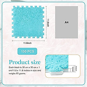 100 Tiles Interlocking Carpet Tiles Soft Fluffy Baby Play Mat Short Coral Fleece Foam Puzzle Floor Mats for Children Kids Toddler Play Area Home Bedroom Parlor (Lake Blue)
