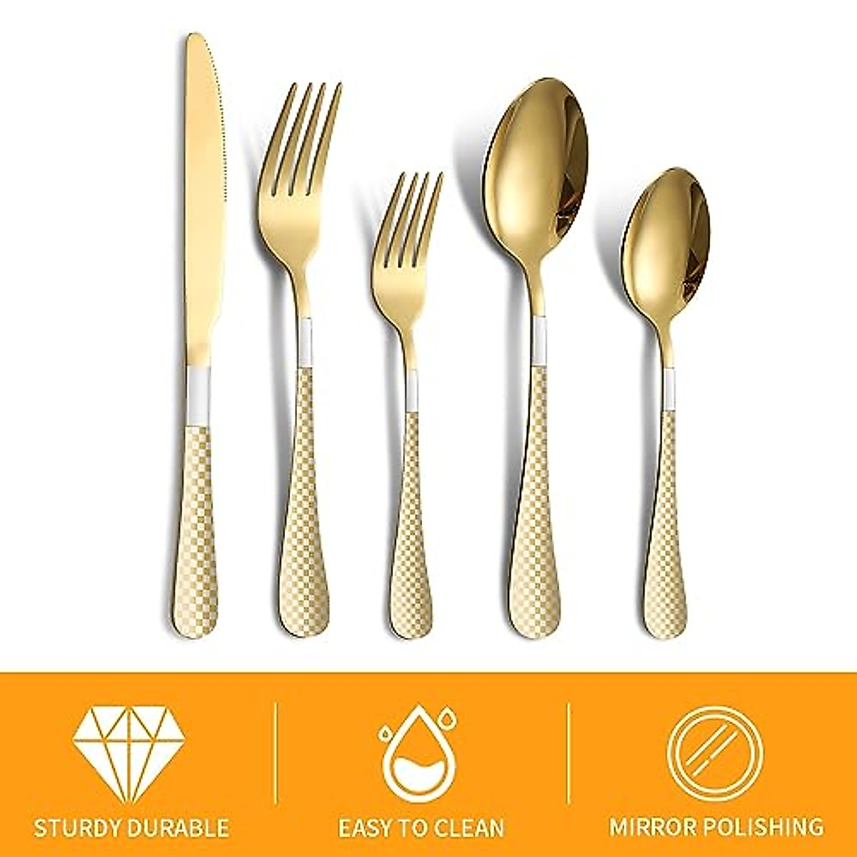 FEIJSQIU 20 Piece Gold Silverware Set Service for 4, Stainless Steel Shiny Cutlery Gold Flatware set Include Knives,Spoons,Forks For Home and Restaurant,Dishwasher Safe.