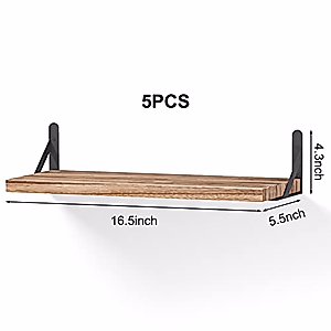 YGEOMER Floating Shelves Set of 5, Rustic Wood Wall Shelf for Bedroom Decor, Living Room, Kitchen Storage, Wall Mounted Rustic Wood Floating Shelves for Bathroom, Office