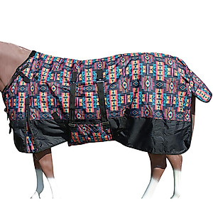 Black Aztec 84 in HILASON 600D Winter Waterproof Poly Horse Blanket Belly Wrap | Horse Blanket | Horse