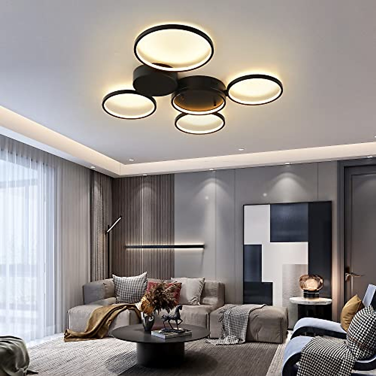 KARMIQI Modern Black Ring Ceiling Light 37W Dimmable LED Ceiling Light Circle Flush Mount Ceiling Light Fixtures for Living Room Bedroom Dining Room Kitchen