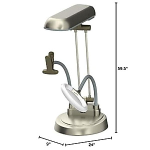 OttLite Ultimate 3-in-1 Craft Lamp, (Floor, Table and Clamp-On Lamp) 24w Energy Efficient Light Bulb for Bright Natural Daylight - Built-in Outlet, Adjustable Neck, 2X Magnifier & Versatile Height