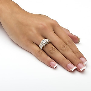 PalmBeach Yellow Gold-plated Sterling Silver Princess Cut Cubic Zirconia Halo Bridal Ring Set Sizes 6-10 Size 8