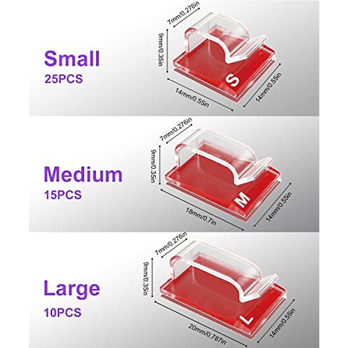 EndlesShine Wire Clips [3 Sizes 50pcs], Adhesive Wire Organizer Cable Holder Cord Management Command Clips for Office and Home (Clear)