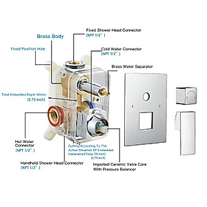 BWE 12 Inch Square Bathroom Luxury Rain Mixer Shower Combo Set Wall Mounted 2-Functions Rainfall Shower Head System Polished Chrome Shower Faucet Rough-in Valve Body and Trim Included