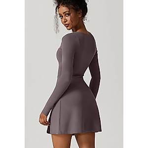 QINSEN Women's Long Sleeve Fall Winter Dress Square Neck High Waist Mini Dress Tea Leaf S