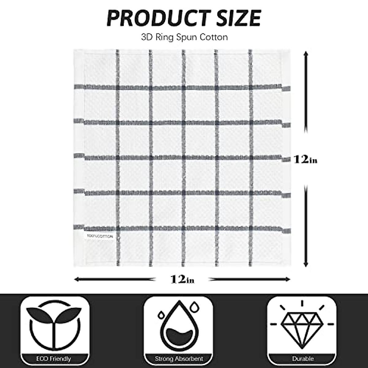 Nialnant 8 Pack Kitchen Dish Rags,100% Cotton Dish Cloths for Washing Dishes,Quick Drying Kitchen Towels,12x12 Inches,Black Plaid