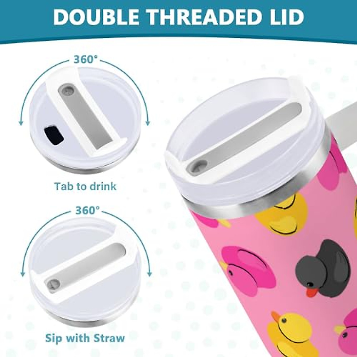 MCHIVER Colorful Ducks 30 oz Tumbler with Handle and Straw Stainless Steel Vacuum Water Bottle Leak-proof Travel Coffee Mug Thermos Water Bottle for Water Iced Tea Coffee