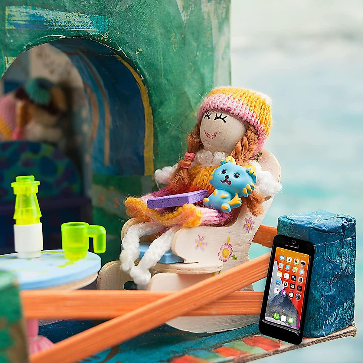 TBoxBo 7 Pack 1/12 Scale Dollhouse Cell Phone Simulator Accessories Mini Telephones Dollhouse Accessories Scene Simulation Miniatures Playset