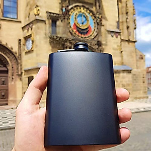8oz Matte Black Flask + Black Funnel + Black Canvas Pouch. Plain Smooth Surface. Gift Idea Set, Exclusive Fancy Packaging. Alcohol Drinking Flasks For Liquor. Gift Under 20 Dollars. By Well-Deserved