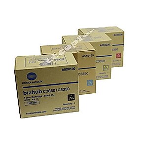 Konica Minolta TNP48K TNP48C TNP48M TNP48Y Bizhub C3350 C3850 Toner Cartridges Set (Black Cyan Magenta Yellow, 4-Pack) in Retail Packaging