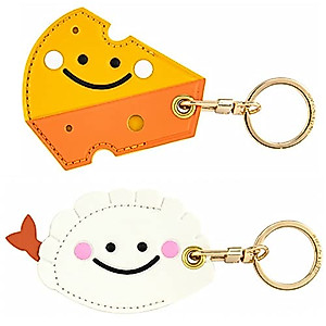 Tomcrazy 2 Pack 3in1 PU Leather Protective Case for Airtag Cover Samsung Galaxy SmartTag Keychain Access Card Keys (1 Cheese & 1 Dumpling)