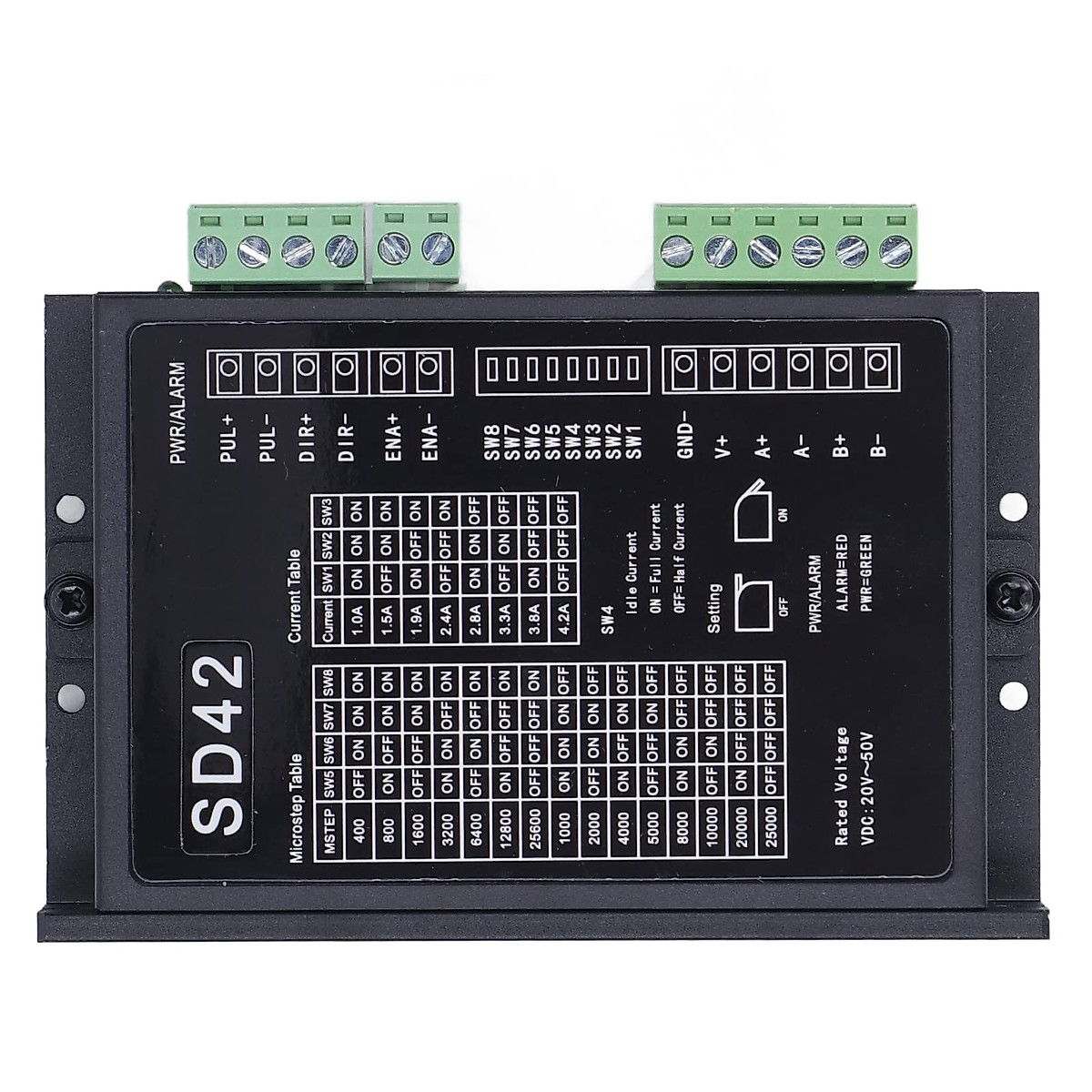 Stepper Motor Driver, 2 Phase Digital Electronic Aluminum Alloy Controller Easy to Install DC20~50V 1.0~4.2A Micro Step Resolutions SD42