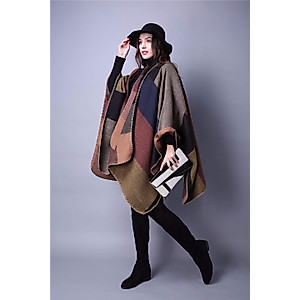 Lacavocor Women's Warm Shawl Wrap Cape Winter Sweaters Open Front Poncho, A1-khaki