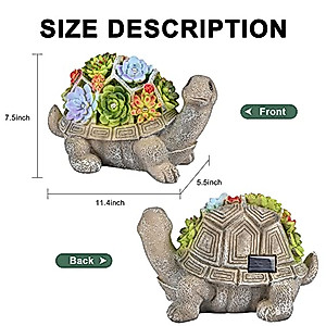 GIGALUMI 【Upgraded】 11.5 Inch Solar Garden Statues Turtle Figurine with Succulent and 7 LEDs - Outdoor Fall Winter Garden Decor Statue Large Tortoise Statues for Yard Lawn Outdoor Decoration Gifts
