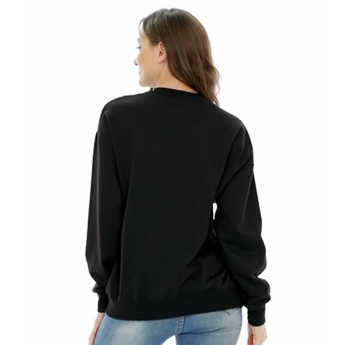 CAMNOW Crewneck Sweatshirt Women Crew Neck Sweatshirts Womens Fashion Oversized Loose Fit No Hood Trendy Sudaderas Para Mujer Black