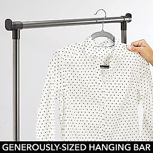 mDesign Portable Laundry Sorter with Wheels and Garment Hanging Bar - Heavy Duty Metal Cart System with 3 Hamper Laundry Sorter Basket Organizers and Drying Rack - Dark Graphite/Gray