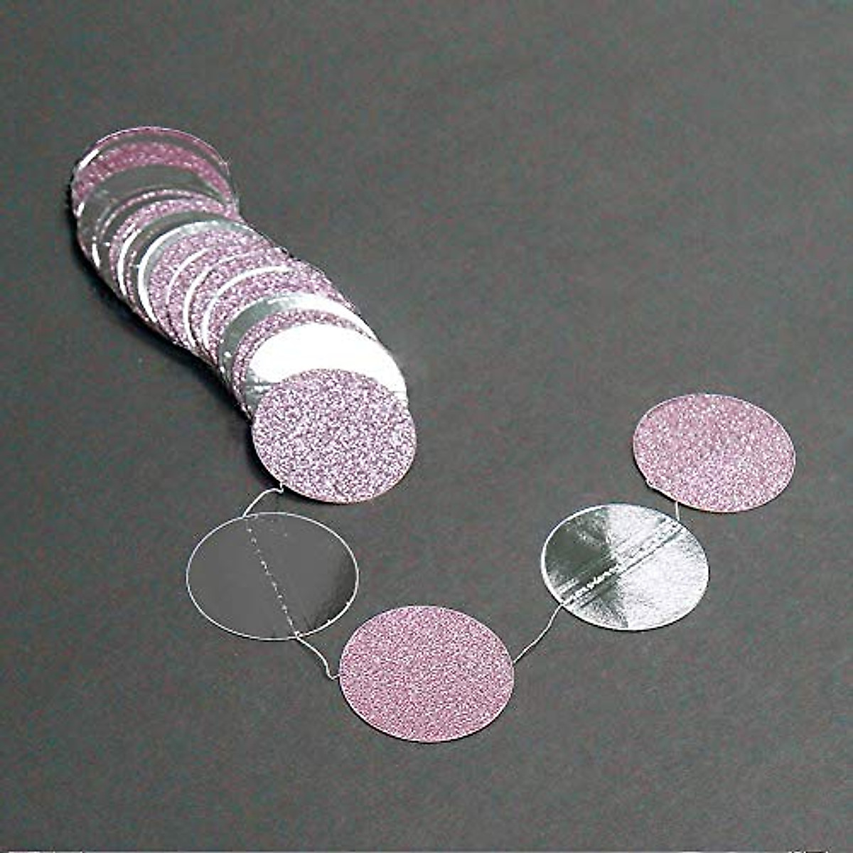 Glitter Silver Pink Circle Dot Garlands Party Decoratoins Polka Dots Streamer/Backdrop/Banner for Girls Birthday/Bday Party Hanging Decor/Bridal Baby Shower/Wedding/Anniversary/Engagement/Sweet 16