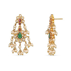 TARINIKA Gold-plated Brass Premal Antique Indian Jewelry Necklace Set for Women | Indian traditional | 1-Year Warranty | CZ Stones(White,Red,Green), Metal