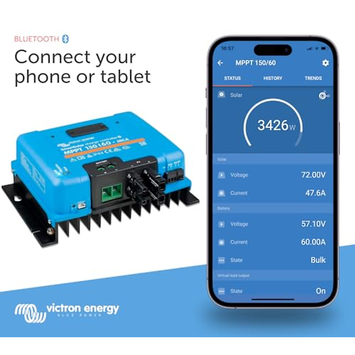 Victron Energy SmartSolar MPPT MC4 150V 60 amp 12/24/36/48-Volt Solar Charge Controller (Bluetooth)
