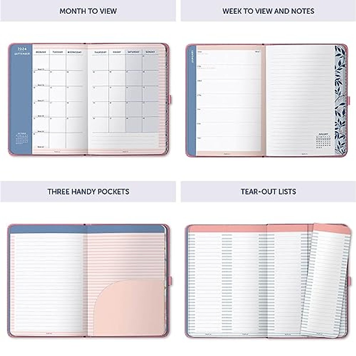 Busy B A5 To Do Diary January to December 2024 - Pink - Faux Leather Week to View Diary with Notes, Tear-Out Lists & Pockets