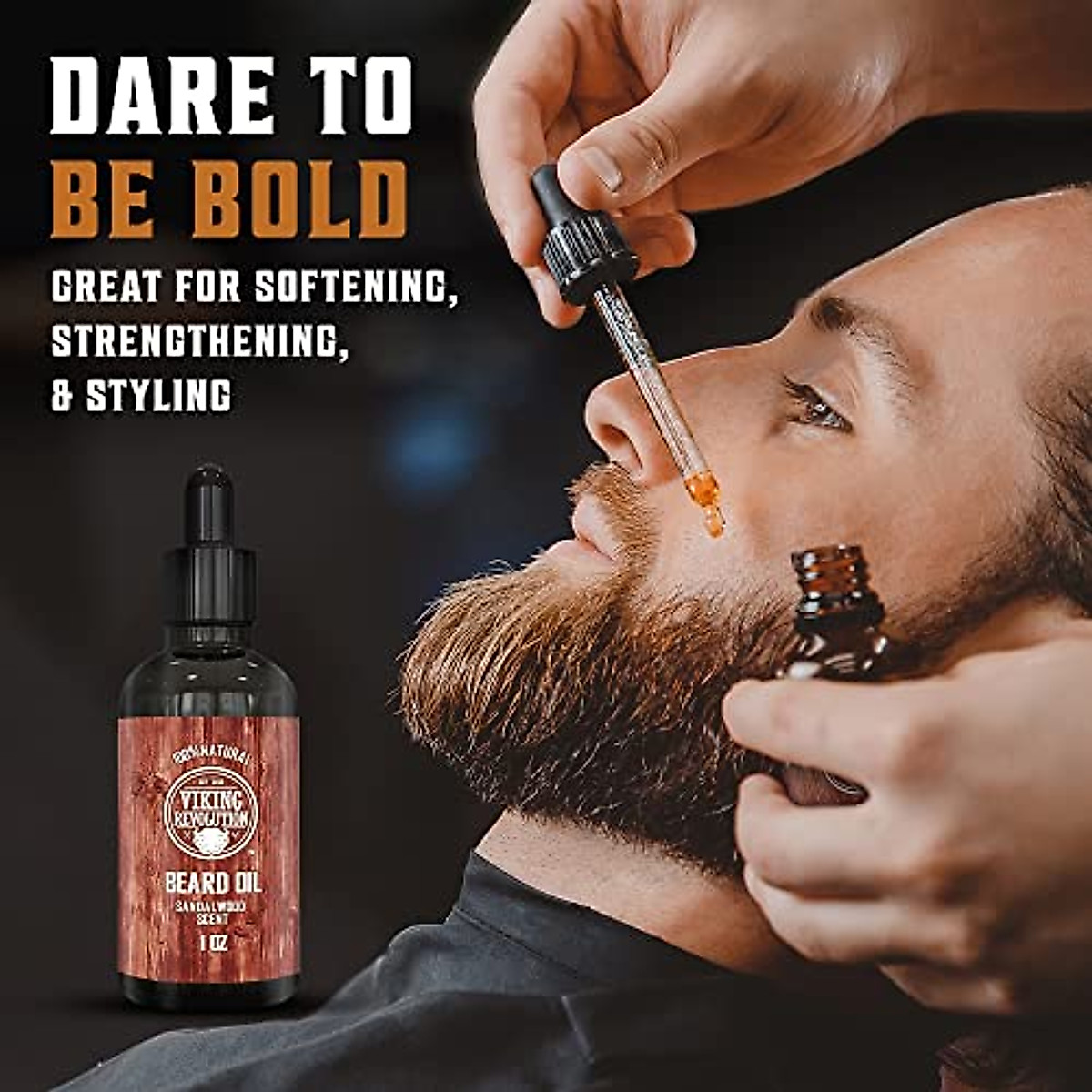Viking Revolution Beard Oil Conditioner - All Natural Sandalwood Scent with Argan & Jojoba Oils - Softens & Strengthens Beards and Mustaches for Men (Sandalwood, 1 Pack)