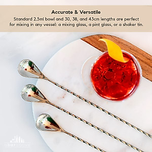 A Bar Above Bar Spoon Set of 3 (12”, 15”, & 17”) –Stainless Steel Cocktail Stirrer Bar Set for Mixing Glass or Shaker – Spiral Handle Drink Stirrers Bar Supplies – Professional Mixing Spoons