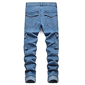 LZLER Men's Stretch Skinny Jeans Multi Pockets Slim Fit Elastic Jeans Comfort Tapered Leg Cargo Pencil Denim Pants(8604LB,38)