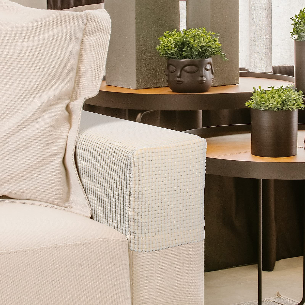 BESPORTBLE Chair Arm Protectors Sofa Armrest Cover Stretch Armchair Slipcover Protector Elastic Home Office Recliner Couch Loveseat Cloth 2pcs (Rice White)