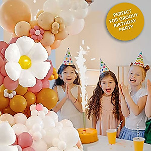 Daisy Balloon Garland Flower Theme Groovy Balloons Arch Pastel White Dusty Pink Blush Beige Nude Burnt Orange Boho Balloon Garland Kit For Baby Shower Birthday Hippie Peace Retro Party Decorations