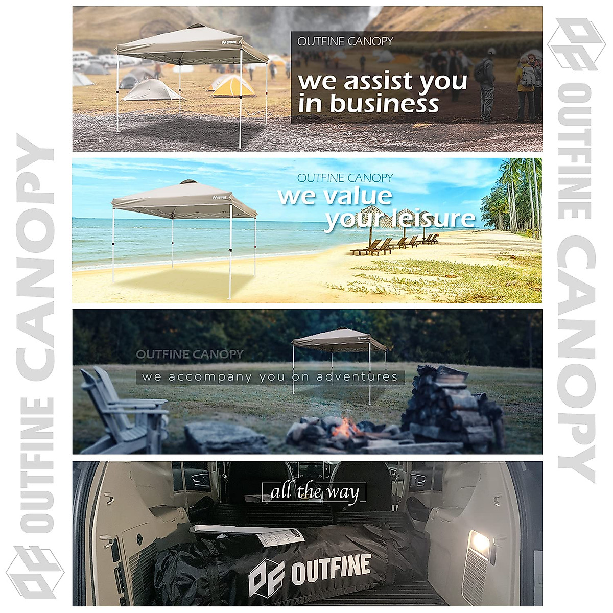 OUTFINE Pop-up Canopy 10x10 Patio Tent Instant Gazebo Canopy with Wheeled Bag,Canopy Sandbags x4,Tent Stakesx8 (khaki, 10 * 10FT)