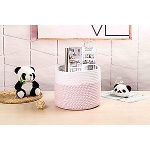 YUKIMOCOO S Size Pink Cotton Rope Basket with Lid Mini Woven Basket Cute Toy Storage Basket Towel Storage Little Organizer Pink Basket for Living Room Nursery Storage Basket Pink Basket for Girl