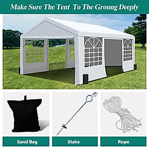 GARTOO 13' x 20' Canopy Party Tent & Carport - Heavy Duty Outdoor Wedding Gazebo with 4 Sand Bags, Event Shelter Canopy for Outdoor Event, Wedding, Birthday Party