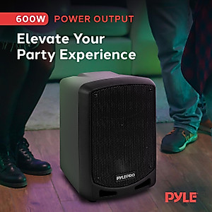 Pyle Bluetooth Karaoke PA Speaker - Indoor / Outdoor Portable Sound System with Wireless Mic, Audio Recording, Rechargeable Battery, USB / SD Reader, Stand Mount - for Party, Control - PSBT65A Black