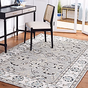 Safavieh Micro-Loop Collection Area Rug - 8' x 10', Grey & Ivory, Handmade Floral French Country Wool, Ideal for High Traffic Areas in Living Room, Bedroom (MLP384F)