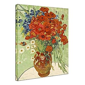 Wieco Art Abstract HD Red Poppies and Daisies Canvas Prints Wall Art of Van Gogh Famous Floral Oil Paintings Reproduction Classic Flowers Pictures Artwork on for Home Office Decorations Wall Decor