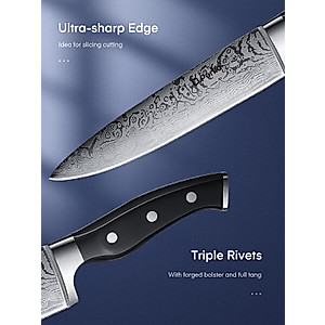 Knife Set, D.Perlla 14 Pieces Kitchen Knife Set with Built-in Sharpener, Stainless Steel Knives Block Set with Unique Waved Pattern, Non-slip Handle, Black