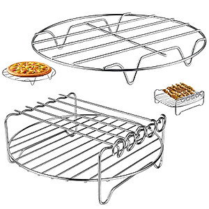 Air Fryer Rack for Air Fryer Oven, Set of 2 Multi-purpose Air Fryer Accessories Metal Double Layer Wire Rack with Skewer for Ninja, Power XL, Cosori, Instant Pot, Gourmia, Chefman, Dishwasher Safe