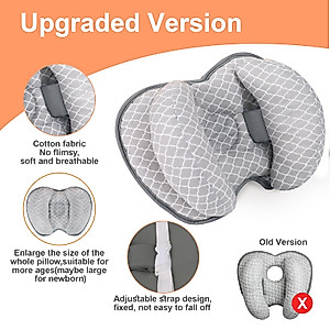 KAKIBLIN Baby Pillow for Head, 2 in 1 Infant Head Support Baby Head Pillow Banana Neck Pillow for Baby, Baby Travel Pillow for Stroller Neck Support for Stroller,White Cloud