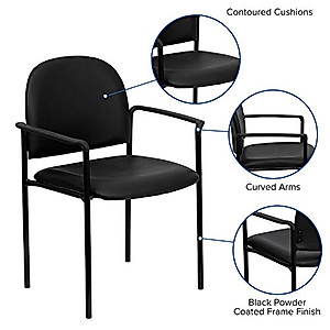 Flash Furniture Tiffany Comfort Black Vinyl Stackable Steel Side Reception Chair with Arms
