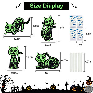 AUUABEARONN Halloween Decorations Outdoor, 4pcs Black Cat Deco Yard Signs with Stakes, Scary Glow in the Dark Skeleton Black Cat Lawn Signs, Waterproof Cat Decor for Halloween Party Lawn