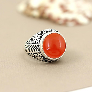 8,55 Cts Solitaire Natural Carnelian Ring 925 Silver Overlay Size 8 For Women, Orange Stone July Birthstone Ring Jewelry Gifts For Her