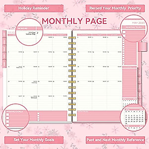2023 Weekly & Monthly Planner, Jan. 2023 - Dec. 2023, AIMPEAK Planner 2023, Monthly Tabs, Inner Pocket, Pen Loop, PVC Waterproof Cover, Notes Pages, Spiral Binding, 138Pages, Pink Garland(5.5"x8.5")