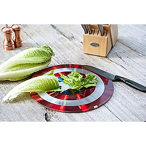 Marvel Avengers Captain America Shield Cutting Board - Tempered Glass With Non-Slip Feet - 11 3/4 inches Round - Great Gift for Marvel Fans